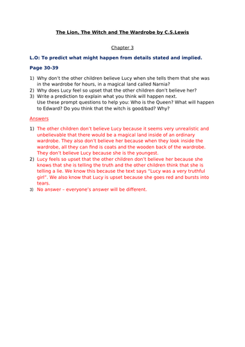 The Lion, The Witch and The Wardrobe - Guided reading planning ...