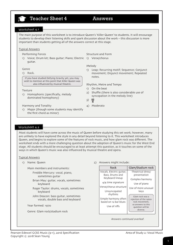 Worksheet Pack for Pearson Edexcel GCSE Music (2016 Specification ...