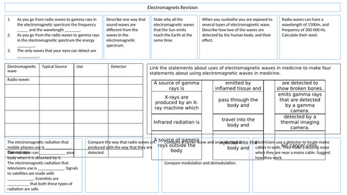 Physics Electromagnets Revision Sheet with answers AQA 9-1 | Teaching ...