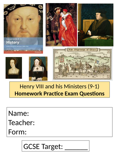 Edexcel 9-1 Henry VIII & His Ministers Exam Question Booklet | Teaching ...