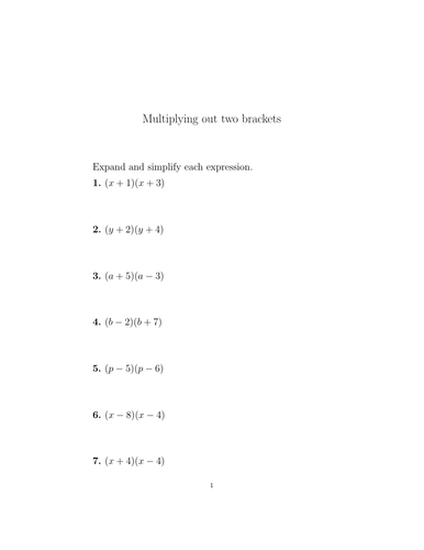 Multiplying out two brackets worksheet (with solutions) | Teaching ...