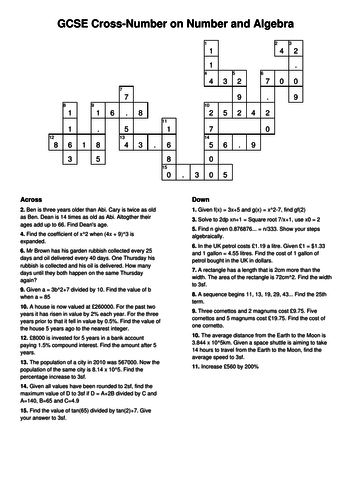 GCSE Maths Cross-number (2018) - Higher Number and Algebra | Teaching ...
