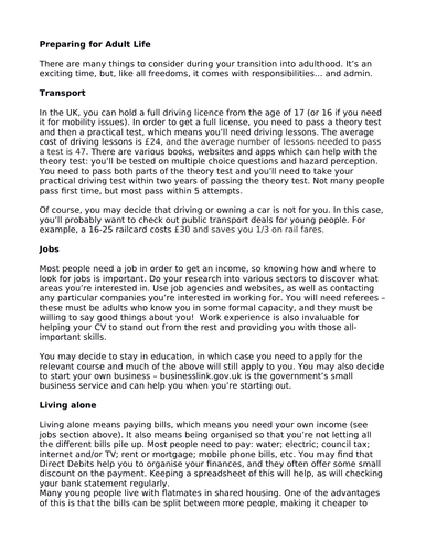 Independent Living | Teaching Resources