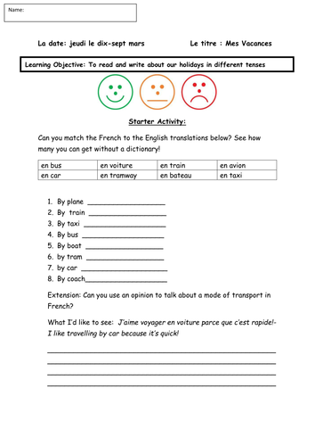 French holidays reading and writing | Teaching Resources