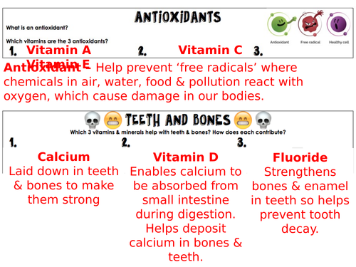 Vitamin & Mineral Revision Activity (or cover lesson) | Teaching Resources