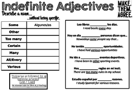Spanish Indefinite Adjectives worksheet | Teaching Resources