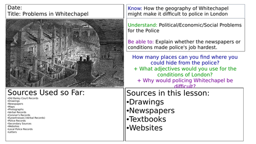 Jack the Ripper SoW: Lessons 7 & 8 - Police Troubles | Teaching Resources