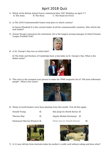 April and May 2018 General Knowledge News Current Affairs Quiz ...