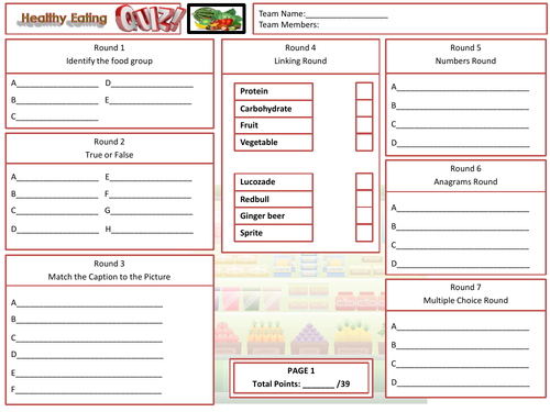 Healthy Eating Quiz - Healthy Lifestyles | Teaching Resources