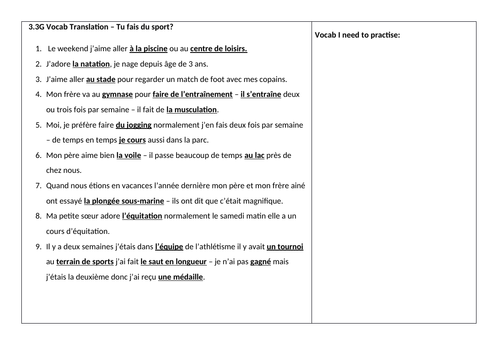 2018 French GCSE Translations - 10 Worksheets | Teaching Resources