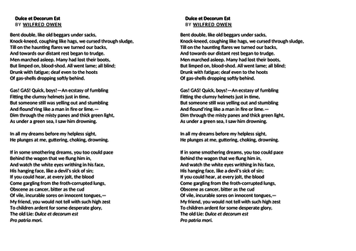 War Poetry-Dulce et Decorum Est. Deliver an Outstanding KS3 English ...