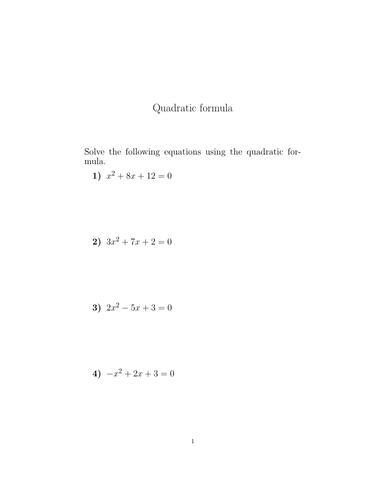 Quadratic formula worksheet no 2 (with solutions) | Teaching Resources