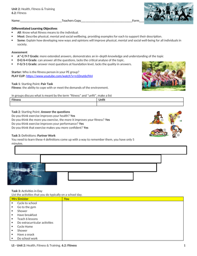 Igcse Pe Spec 2018 6 2 Fitness Teaching Resources