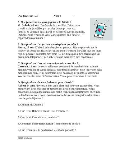 French Conditional Reading: Que ferais-tu ? (Conditionnel) | Teaching ...