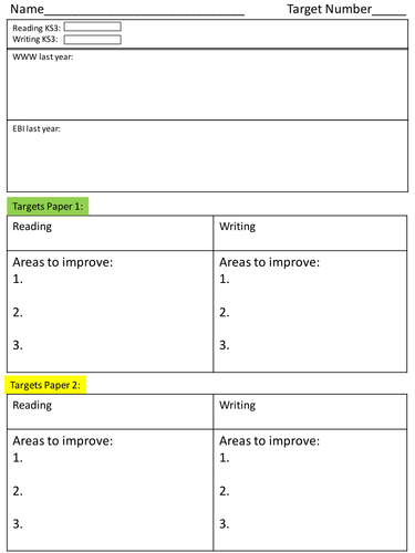 A variety of KS3/4 target sheets for the front of books | Teaching ...