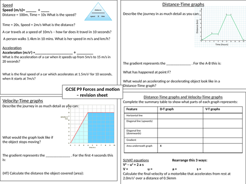 GCSE 9-1 Physics FORCES and MOTION revision mats (P8-10, with answers) | Teaching Resources