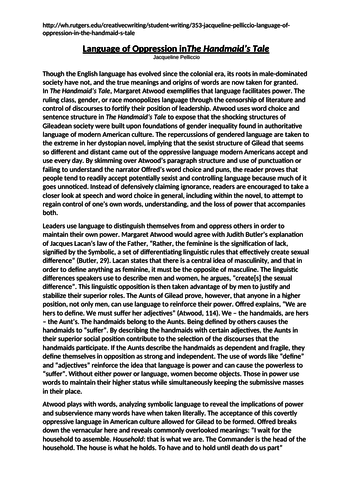 The Handmaid's Tale: Structure and Language of Oppression (3) A Level ...