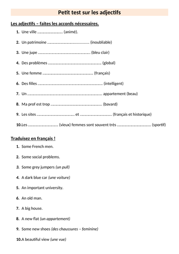 Les adjectifs | Teaching Resources