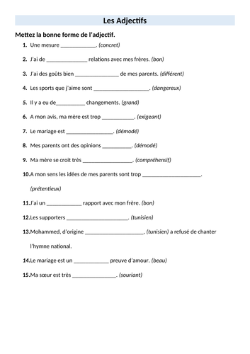 Les adjectifs | Teaching Resources