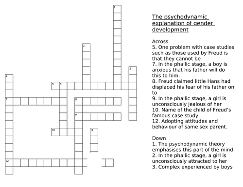 3 Gender crosswords: Psychodynamic, SLT and Gender Schema explanations ...