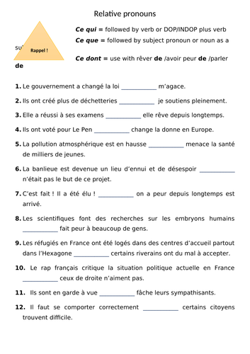 Les pronoms relatifs | Teaching Resources