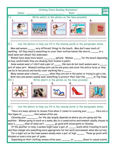 Clothing Items Reading-Conversation-Writing Worksheets | Teaching Resources