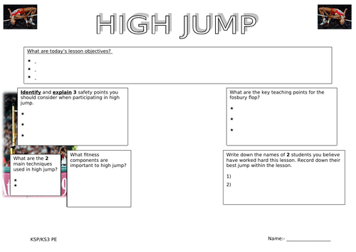Athletics - High jump (Non-participant sheet) | Teaching Resources