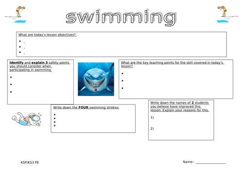 Swimming (Non-participant sheet) | Teaching Resources