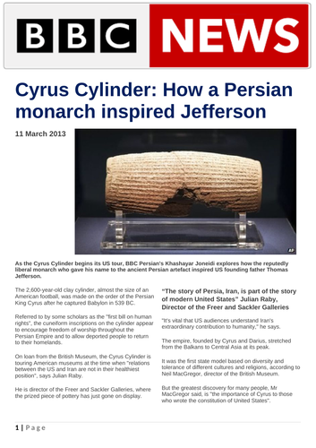 Ezine article - Cyrus Cylinder: How a Persian monarch inspired ...