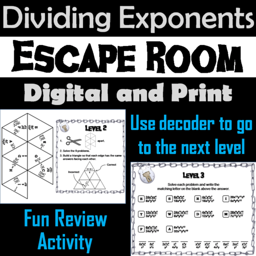 Dividing Exponents Game: Escape Room Math Activity | Teaching Resources
