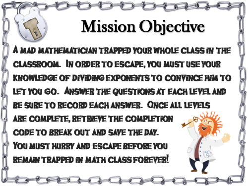 Dividing Exponents Game: Escape Room Math Activity | Teaching Resources