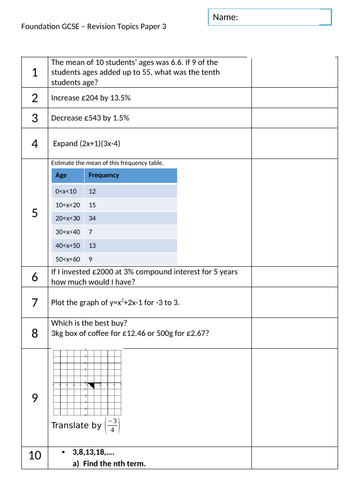 Paper 3 2018 Foundation Edexcel Predicted Topics Skills Questions ...