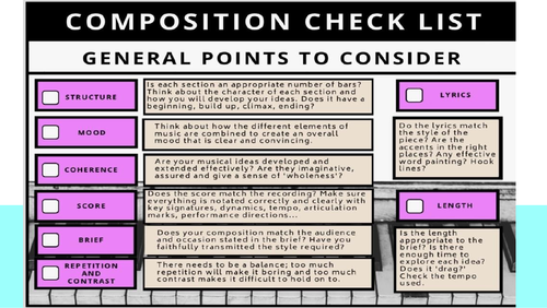 Composition Check list | Teaching Resources