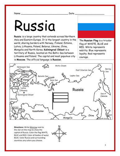RUSSIA - Introductory Geography Worksheet | Teaching Resources