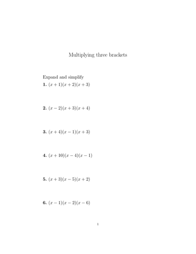 Multiplying three brackets worksheet (with solutions) | Teaching Resources