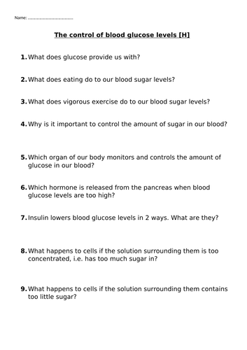 AQA Science Trilogy-Biology-B11-Controlling Blood Glucose-H and F ...