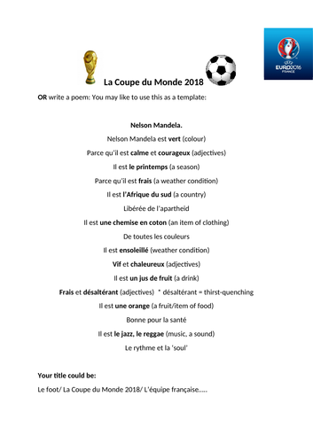 World Cup 2018 French Lesson. La Coupe du Monde 2018 | Teaching Resources