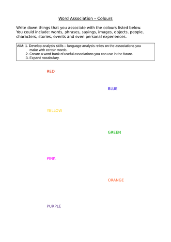 24x Word Association Warm-Up Language Analysis Pack 1 | Teaching Resources