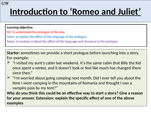 Romeo and Juliet prologue | Teaching Resources