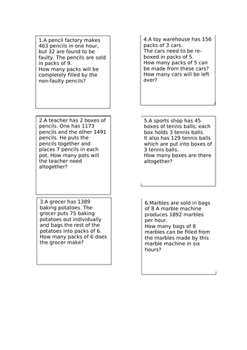 Short division Activities Y5 fluency, reasoning and application/word ...