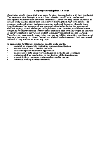 Language Investigations and Projects | Teaching Resources