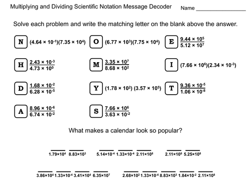 Multiplying and Dividing Scientific Notation Worksheet: Math Message ...