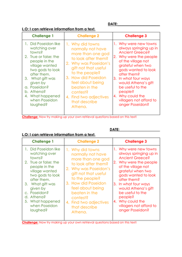 Retrieval - Greek Myths: Athena & Poseidon - KS2 | Teaching Resources