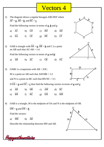 KS3 Column Vectors - with answers | Teaching Resources