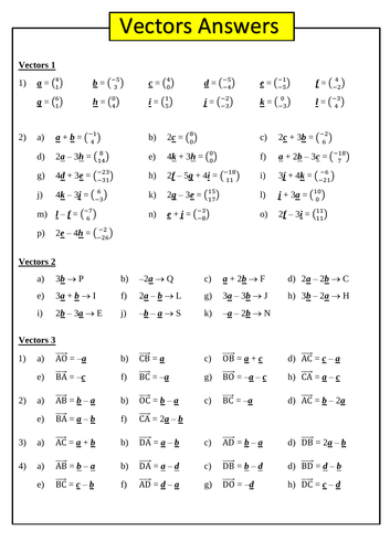 KS3 Column Vectors - with answers | Teaching Resources