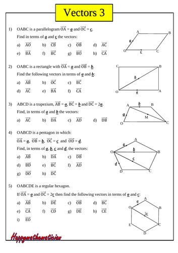KS3 Column Vectors - with answers | Teaching Resources