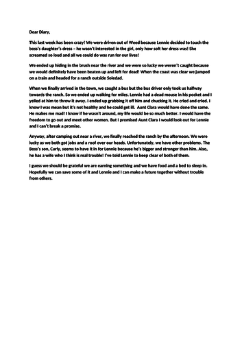 ‘Of Mice and Men’ Diary Writing Features and Language Techniques ...