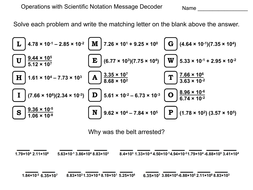 Operations with Scientific Notation Worksheet: Math Message Decoder | Teaching Resources