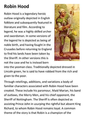 Robin Hood Handout | Teaching Resources