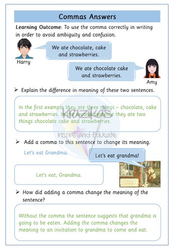 Commas To Clarify Meaning | Teaching Resources